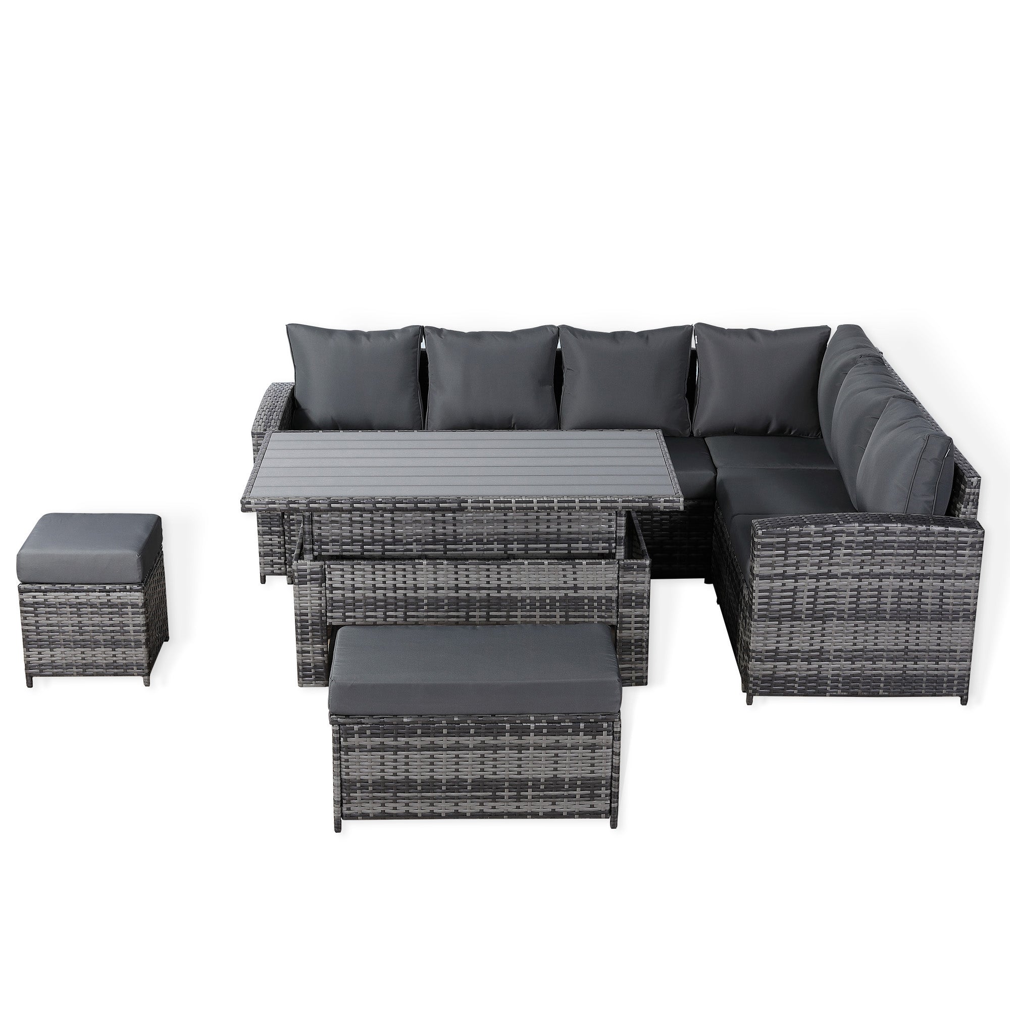 Henley Range High Back LHF Dining Corner Sofa Set in Grey Weave with Rising Table Club Rattan