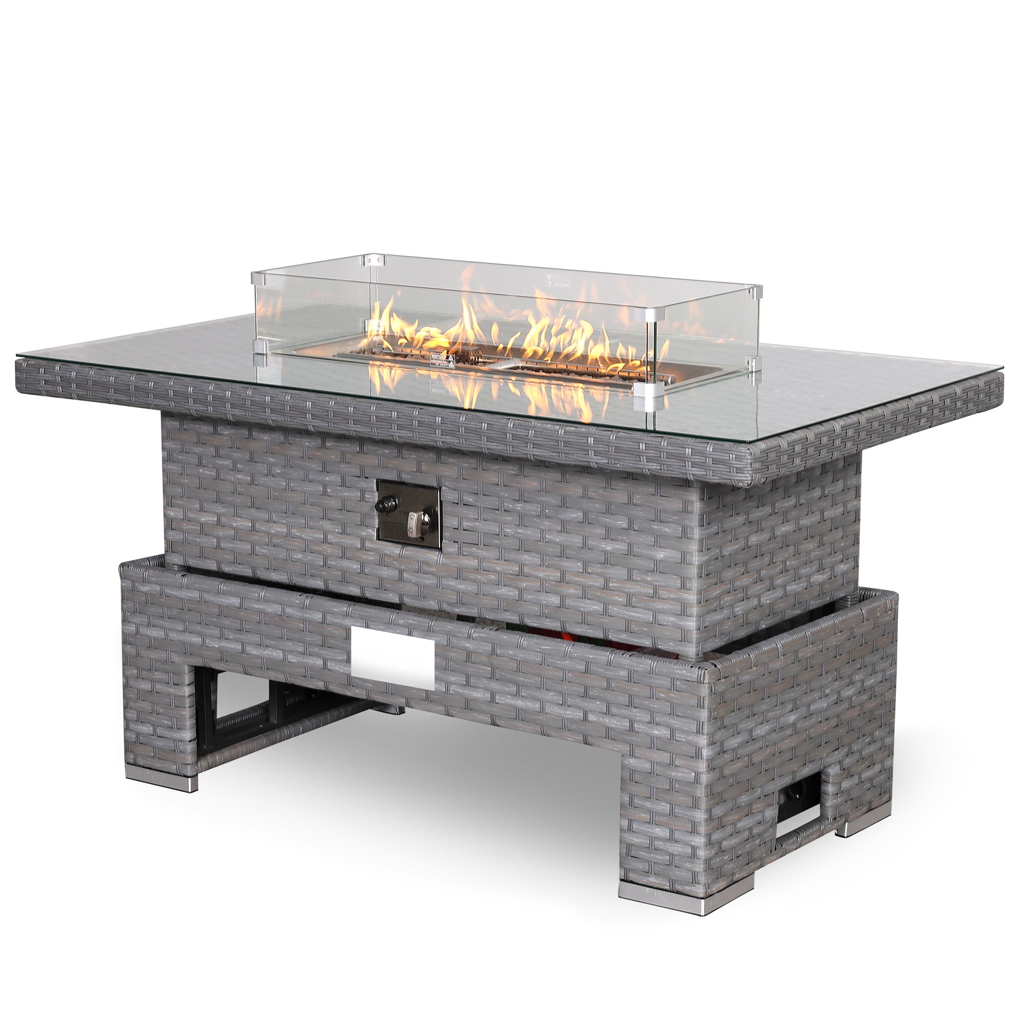 Isobella Gas Firepit Rising Table with Glass Wind Guard & Lava Rocks ...